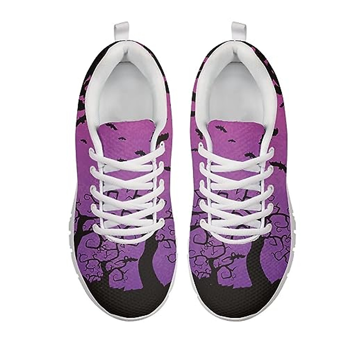 Coloranimal Halloween Sneakers for Womens Black and Purple Bats Halloween Shoes Lightweight Workout Slip On Footwear Air Cushion Walking Running Shoes