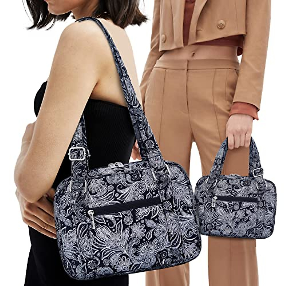 Lost Deer Bible Covers Adjustable Shoulder Straps Scripture Book Case Bags for Women, Black Floral Quilted Cotton Cloth Bible Case Extra Large 11.3x8.3x2.7 Inches