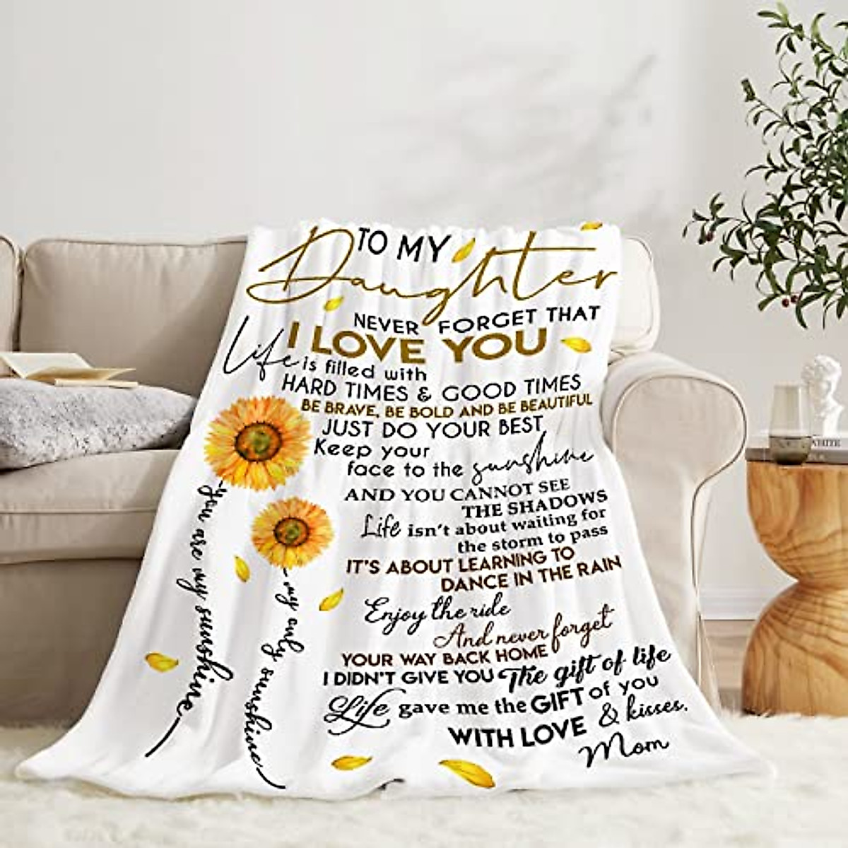 321DESIGN Sunflower Love Letter to My Daughter Fleece Flannel Throw Blanket Sherpa Microfiber Lightweight Plush for Couch Bed Sofa Car Kids Adults Pets All Seasons Multi-Size 50x40IN for Kids