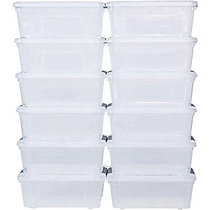 FANTASK 12-Pack Multi-Purpose Storage Box, Storage Organizer Box w/Latching Handle & Lid, 12.7 Quart, Clear Plastic Storage Bins