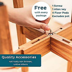 Adjustable Mid Century Plant Stand - Solid Acacia Wood - Plant Holder - Modern Plant Stand Indoor - Pot Stand - Wooden Plant Stand 15" Height - Planter Stand For Indoor Plants, Outdoor (Square)