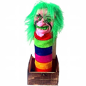 Lennos Halloween Novelty & Toys Practical Jokes Halloween Face Prank Box Handmade Wooden Surprise Box Prank Prank Things Startle Spring Box Spring Characters (Green, One Size)
