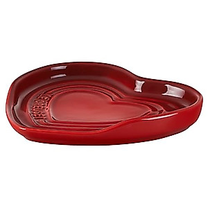 Le Creuset Cerise Stoneware Heart Shaped Spoon Rest, 5.25"