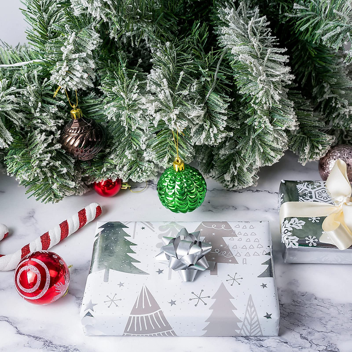 LeZakaa Christmas Wrapping Paper Mini Roll, Silver Metallic Foil Paper - Tree/Snowflake/Plaid Design for Gift Wrap, Arts Crafts - 17 x 120 inches - 3 Rolls (42.5 sq.ft.ttl.)