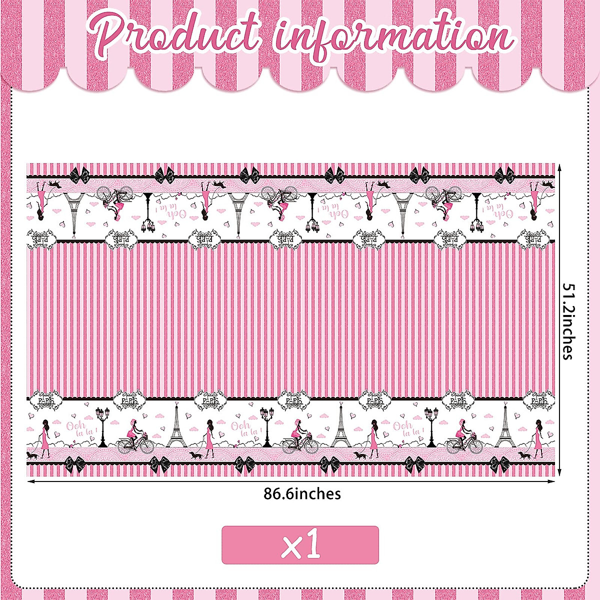 Irenare Paris Theme Tablecloth Paris Princess Theme Party Decorations Day in Paris Plastic Table Covers Table Decoration Ooh La La Pink Table Cloth for Girls Birthday Party Baby Shower (1 Piece)