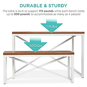 Best Choice Products 45.5in 3-Piece Bench Style Dining Furniture Set, 4-Person Space-Saving Dinette for Kitchen, Dining Room w/ 2 Benches, Table - Brown/White