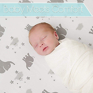 Kids N’ Such Pack N Play Fitted Sheet Set for Pack N Play Mattress Pad, Elephants, Stars, & Clouds, 2 Pack