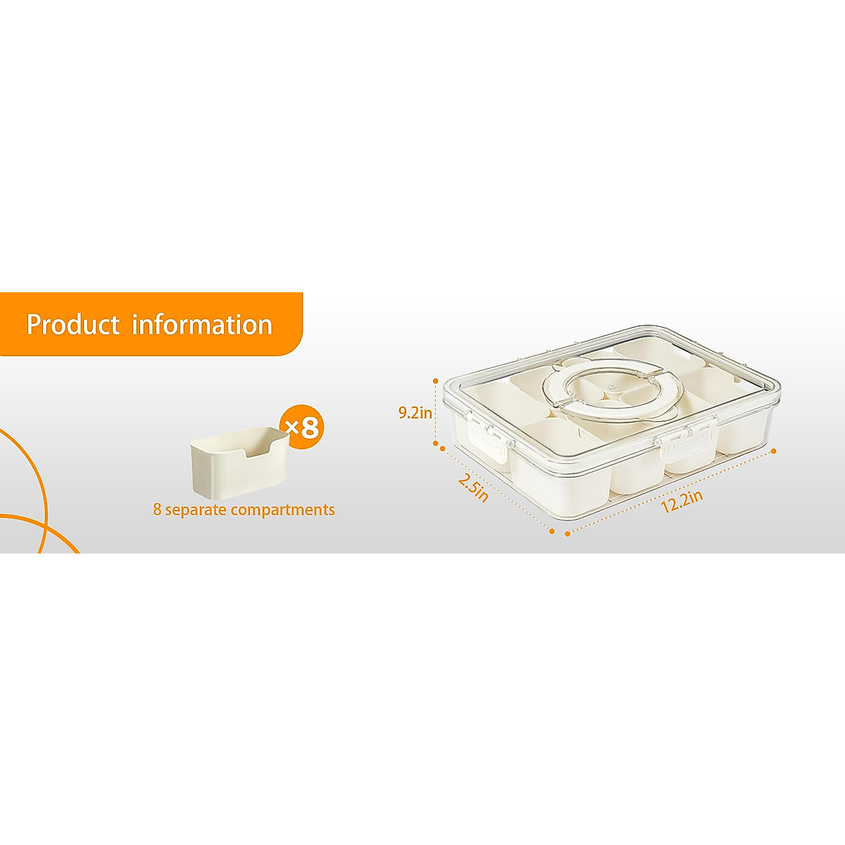 Kinnsto Snackle Box Container Meal Prep Divided Portion Serving Platters and Trays with Lid Handle Reusable Vacation Camping Travel Beach Essentials Food Fruit Veggie Organizers and Storage for Fridge