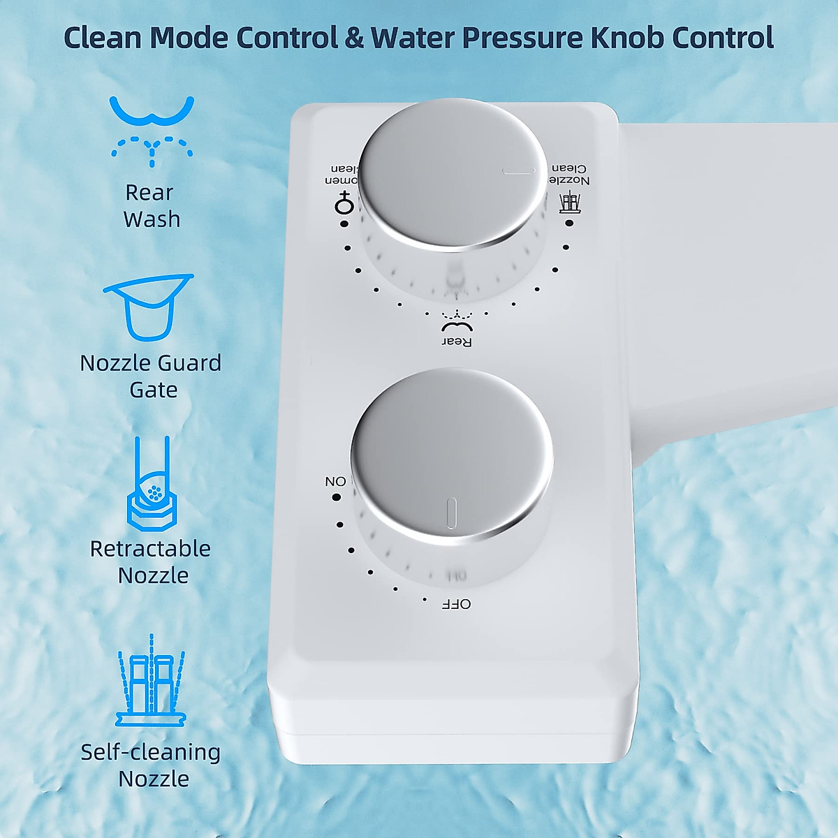 Hibbent Bidet Attachment for Toilet, Non-Electric Dual Nozzle for Frontal & Rear Wash, Adjustable Water Pressure Control, Fresh Water Bidet Toilet Seat, Self Cleaning Water Sprayer, White/Chrome