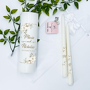 Unity Candles for Wedding, Unity Set, Custom and Personalized Pillar and Taper Candles, Unscented White Premium Wax, Religious and Wedding Ceremony, Special Events