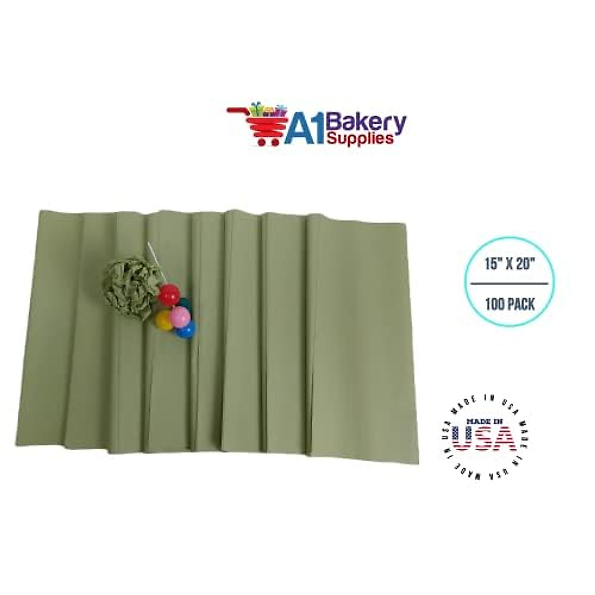 Sage Green Light Olive Bulk Tissue Paper 15 Inch x 20 Inch - 100 Sheets Premium Quality Gift wrap Tissue Paper Made in USA
