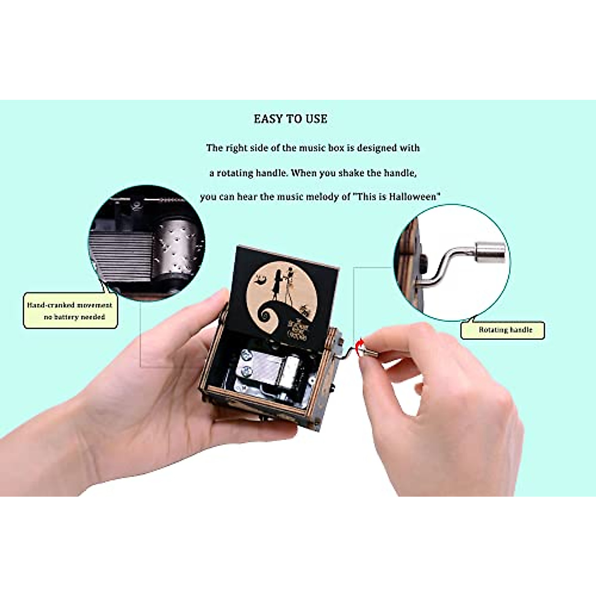 CORACIK Music Box The Nightmare Before Christmas Laser Engraved Wooden Hand-cranked Musical Box for Halloween Christmas - Plays This is Halloween