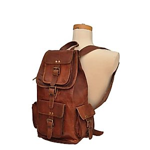 HLC 20" Genuine Leather Retro Rucksack Backpack College Bag,School Picnic Bag Travel
