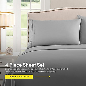 1500 Supreme Collection Twin Sheet Sets Light Gray Silver - 3 Piece Bed Sheets and Pillowcase Set for Twin Mattress - Extra Soft, Elastic Corner Straps, Deep Pocket Sheets, Twin Light Gray Silver