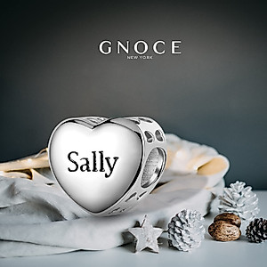 GNOCE Engravable Heart Charms For Bracelets Necklace 925 Sterling Silver Bead Charms For Mother's day Women Jewelry Gift