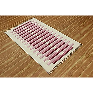 Casavani Hand Block Printed Boho Area Rug Hand Made Striped Tassel Rug Cotton Easy Washable Rugs Floor Carpet for Doormat Entryway Living Room Bedroom Hallway Balcony 10x16 Feet