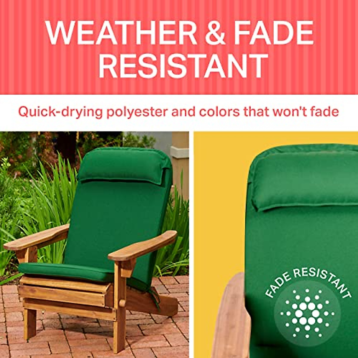 Plant Theatre Adirondack Chair Cushion - High Back Patio Chair Cushion for Outdoor Furniture - Outdoor Chair Cushions for Rocking Chairs, Front Porch, Yard and Lawn Furniture (49" x 22")