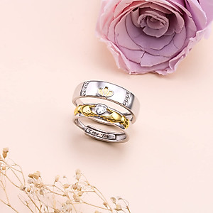 Matching Rings Irish Celtic Claddagh Ring Love Loyalty Promise Sterling Silver Rings for Couples I Love You Engagement Wedding Ring Band Sets for Him and Her