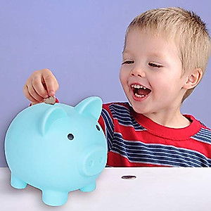 Cute Piggy Bank, Coin Bank for Boys and Girls, Children's Plastic Shatterproof Money Bank，Children's Toy Gift Savings Jar(Blue)