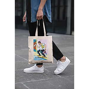 Pop Threads El Borracho Drunk Loteria Card Mexican Latina Graphic Tote Bag for Adults Black 15x15 inches