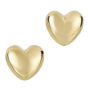 14k Gold Shiny Puff Heart Shape Stud Earrings 7 x 8mm