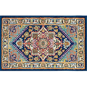 Gaya Aqua 2x3 Scatter Mat Area Rug for Hallway, Walkway, Entryway, or Foyer - Boho, Oriental