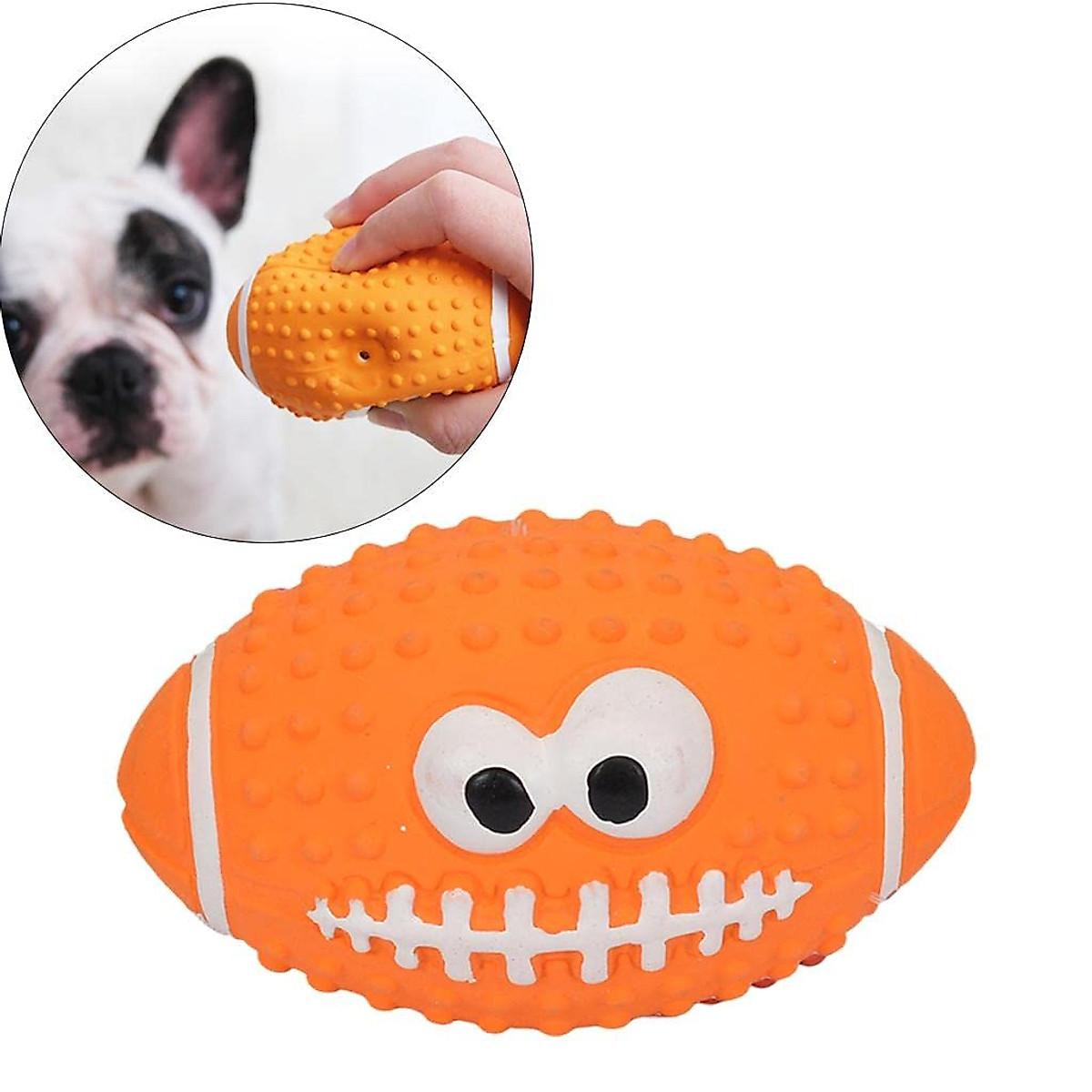 IEUDNS Squeaky Dog Toys Cartoon Dog Balls with Squeaker Rubber Latex for Small and Medium Breed, Orange Rugby