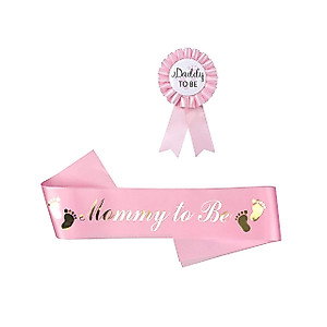 Shimmer Anna Shine Baby Shower Sash and Badge for Baby Shower Decorations and Gender Reveal Party (Pink)