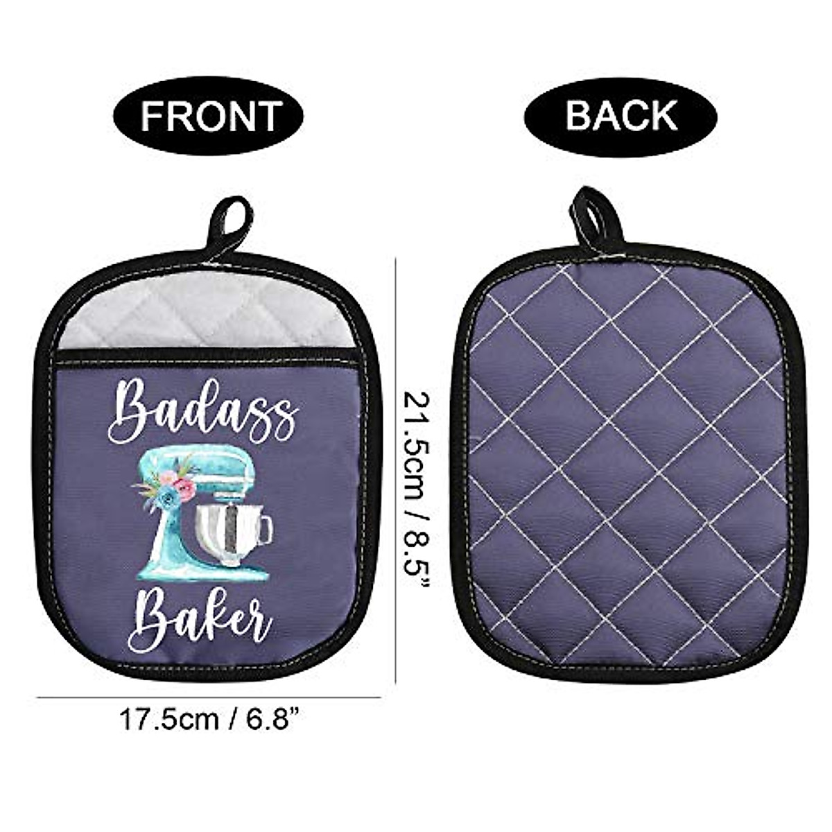 Funny Baker Gift Badass Baker Oven Pads Pot Holder with Pocket for Bake Lover (Badass Baker)