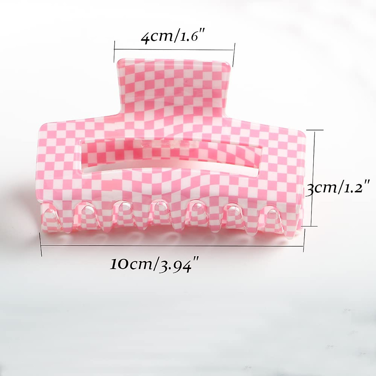Checkered Hair Claw Clips,Pack of 1,Vintage Checkered Claw Clips Cellulose Acetate Banana Clips,Nonslip Banana Hair Clamp for Women Girls (Pink,L)