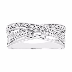 .925 Sterling Silver 1/8 Cttw Diamond 1/4" Double Cross Over Statement Ring with Tapered Band (I Color, I3 Clarity) - Size 6