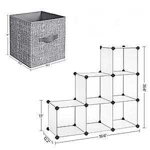 SONGMICS Storage Cubes and Cube Storage Organizer Bundle, 6 Non-Woven Fabric Bins with Double Handles, 6 Closet Organizers and Storage, Geay and White UROB26LG and ULPC06W