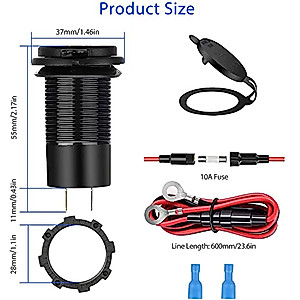 【2022 New】12V USB Outlet/12V USB C/Quick Charge 4.0 PD Type C & Quick Charge 3.0 USB Charger Socket/ADSDIA 12V/24V Car USB C Power Outlet/ Waterproof Charge Socket for Car, Boat, Motorcycle, Golf Cart