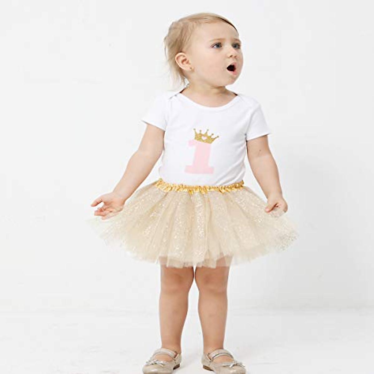 GOODTECK Newborn Infant Baby Professional 3 Layers Sequin Tutu Tulle Skirt (3-8 Years, Gold)