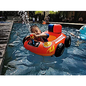 Big Summer Inflatable Fire Boat Pool Float for Kids with Built-in Squirt Gun, Inflatable Ride-on for Children Aged 3-7 Years
