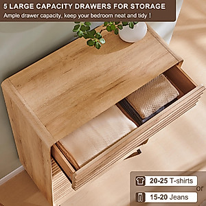 RedLemon 5 Drawers Dresser for Bedroom, 48'' Tall Mid Century Modern Wood Fluted Dresser for Bedroom, Living Room (Natural Oak)