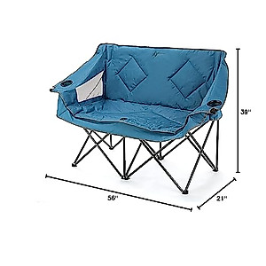 ARROWHEAD OUTDOOR Portable Folding Double Duo Camping Chair Loveseat w/ 2 Cup & Wine Glass Holder, Heavy-Duty Carrying Bag, Padded Seats & Armrests, Supports up to 500lbs, USA-Based Support