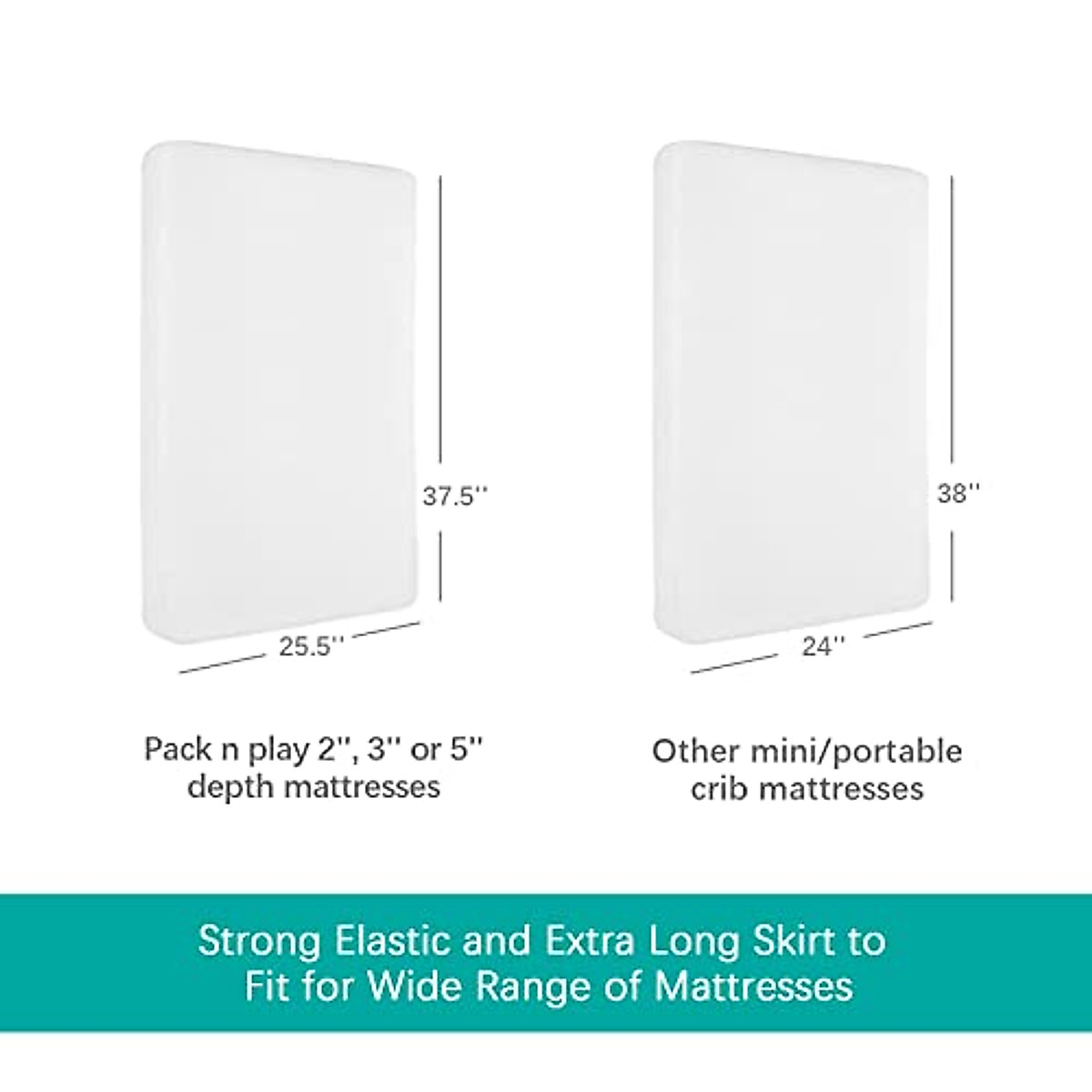 Waterproof Pack N Play Mattress Pad Protector 2 Pack, Premium Bamboo Terry Surface, Quilted Pack and Play Sheets Cover for Graco Pack N Play, Mini/Portable Crib and Foldable Playard