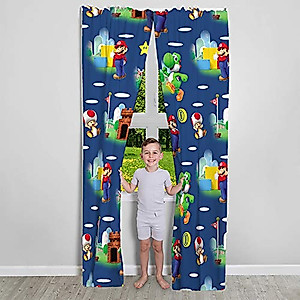 Franco Kids Bedding Super Soft Comforter and Sheet Set with Sham, 5 Piece Twin Size, Mario & Kids Room Window Curtains Drapes Set, 82 in x 84 in, Super Mario