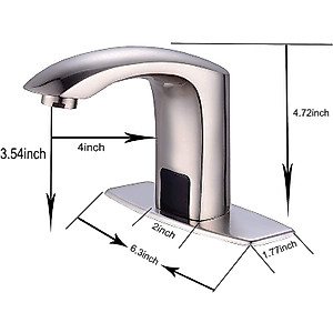 Automatic Sensor Touchless Bathroom Sink Faucet Hands-Free Bathroom Sink Faucet with Overflow Drain Aerator Bath Tub Lavatory Vanity Brushed Nickel Commercial One Hole Brass Basin Mixer Tap