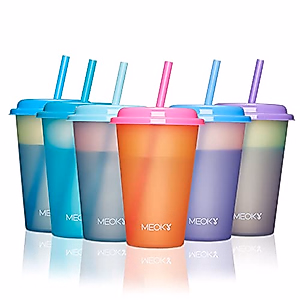 Meoky Color Changing Cups with Lids and Straws for Kids 12Pack 12oz Plastic Reusable Cold Drink Tumblers Summer Party Cups