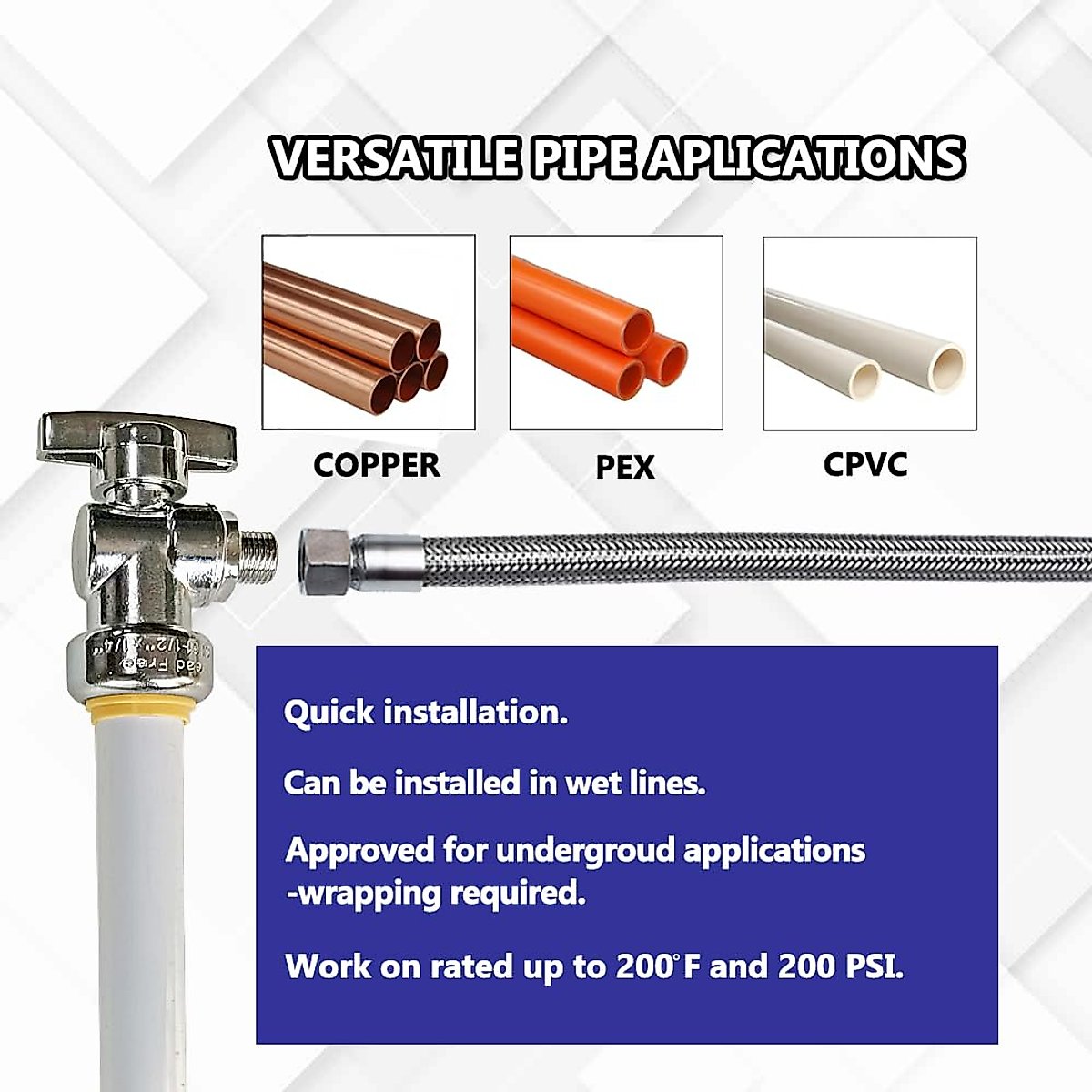 HQMPC Angle valve Angle Stop Valve, No lead Brass 1/2" Ptc x 1/4" Compression Push Fit Angle Shut Off Water Valve with Disconnect Clip Push-to-Connect, PEX, Copper, CPVC