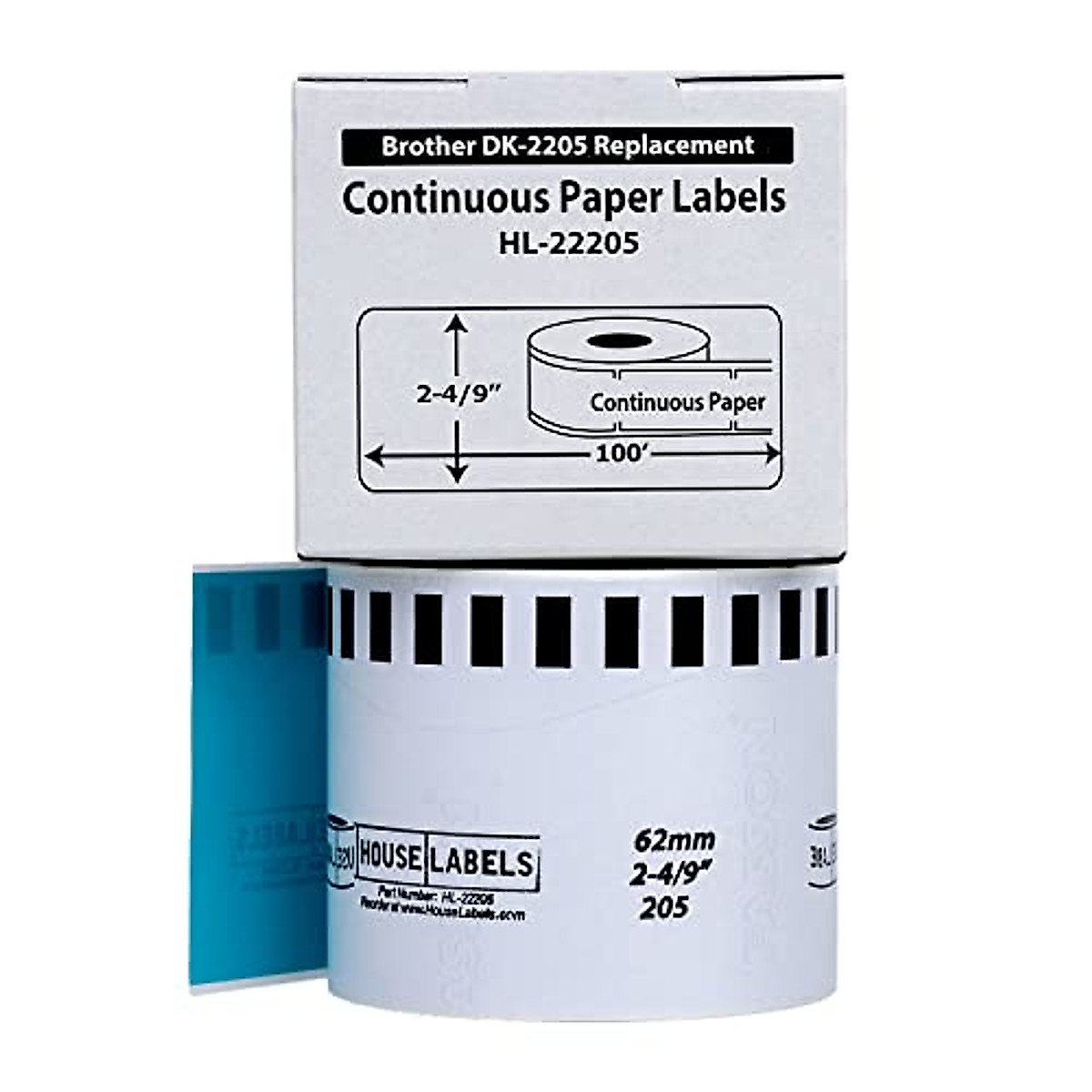 HOUSELABELS Compatible with DK-2205 Replacement Roll for Brother QL Label Printers; Blue Continuous Length Labels; 2-4/9" x 100 feet (62mm*30.48m) - 1 Roll