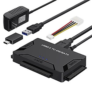 EYOOLD SATA IDE to USB 3.0 Adapter, External Hard Drive Reader USB + Type C Ultra Recovery Converter for Universal 2.5" 3.5" HDD/SSD CD/DVD Optical Drives