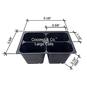 COCONUT & CO. Large Cells, Seed Starter Trays, 2 Flats; (96 Cells), 10 Plant Labels and Quick Start Guide, Stage 1 (24 Trays; 4-Cells Per Tray) Made in USA