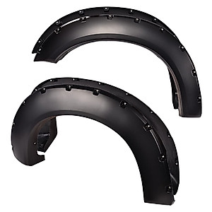 PIT66 Fender Flares, Compatible With 2011-2016 Ford F250 & F350 Super Duty (NOT For Dually Models), Paintable Smooth Matte Black Pocket Riveted Style Wheel Flares Set, 4 Pcs