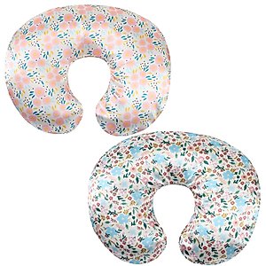 Satin Nursing Pillow Cover Set 2 Pack Ultra Soft Silk Compatible with Boppy Pillow for Breastfeeding Pillow Protect for Baby Hair and Skin Floral & Floral