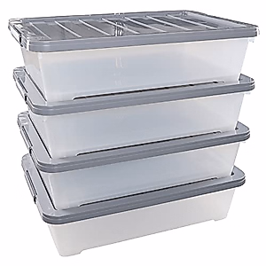 EudokkyNA 40 Quarts Under Bed Boxes with Lids and Wheels, Large Plastic Storage Box Bins Set of 4