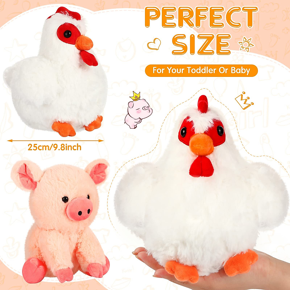 5 Pack Farm Plush Animals Set 10 Inches Plush Farm Stuffed Animals Barnyard Stuffed Animals Soft Pig Rooster Horse Sheep Cow Stuffed Animals Toy for Birthday Party Decoration Supplies