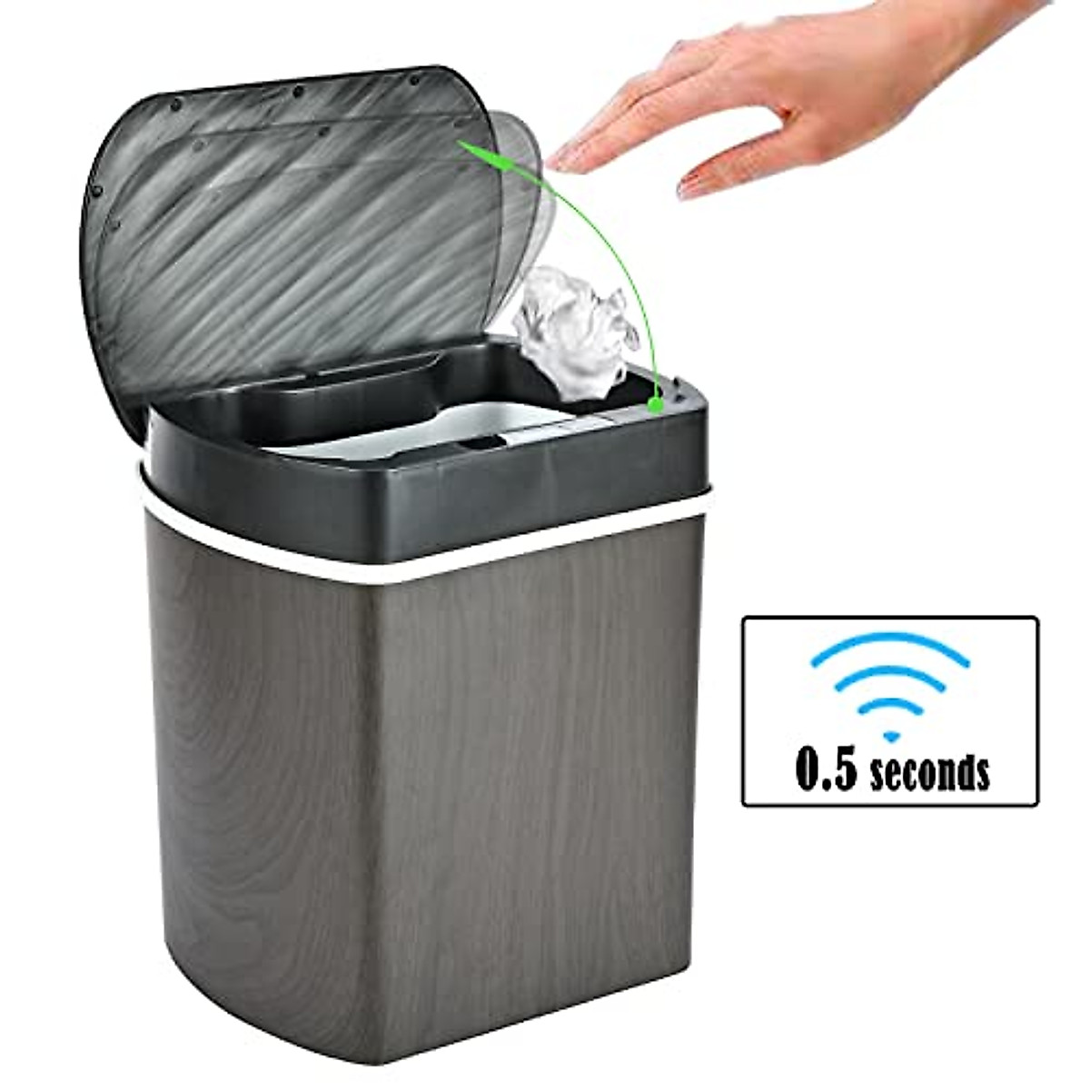 Weniii Trash Can Touchless Motion Sensor Garbage Can Touch Free Automatic Kitchen Trash Can with Lid for Bathroom Office Smart Brown